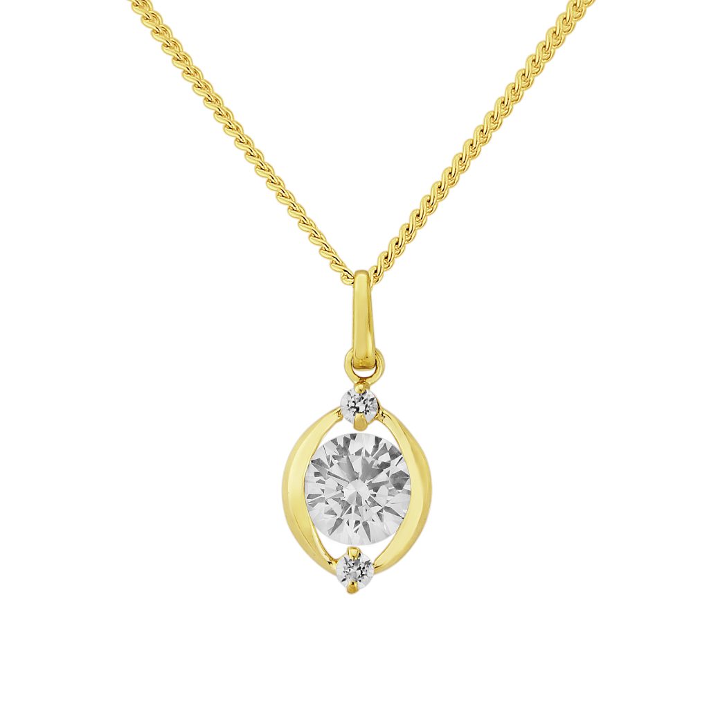 9ct yellow gold 3s stone cubic zirconia pendant | McGowans Jewellers